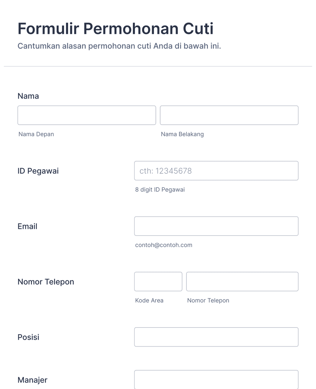 Formulir Permohonan Cuti Karyawan Template Formulir | Jotform