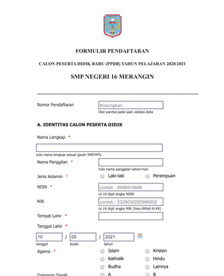 FORMULIR PPDB SMP NEGERI 16 MERANGIN Template Formulir | Jotform