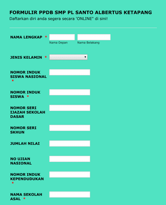 FORMULIR PPDB SMP PL SANTO ALBERTUS KETAPANG 2020-2021 Template Formulir | Jotform