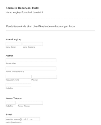 Formulir Reservasi Hotel Template Formulir | JotForm