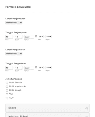 Formulir Sewa Mobil Template Formulir | Jotform