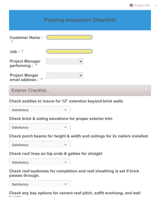 Framing Punch Checklist Form Template | Jotform