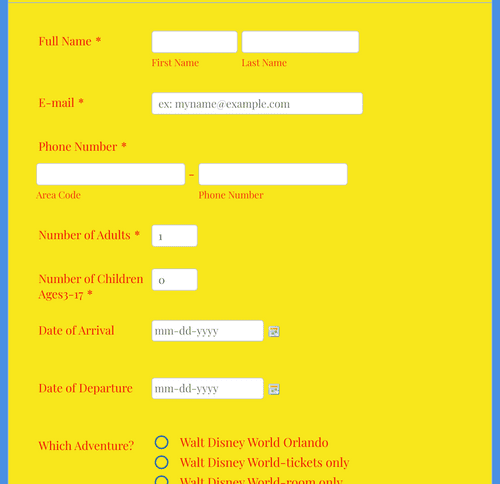 Free Disney Vacation Quote Form Template | Jotform