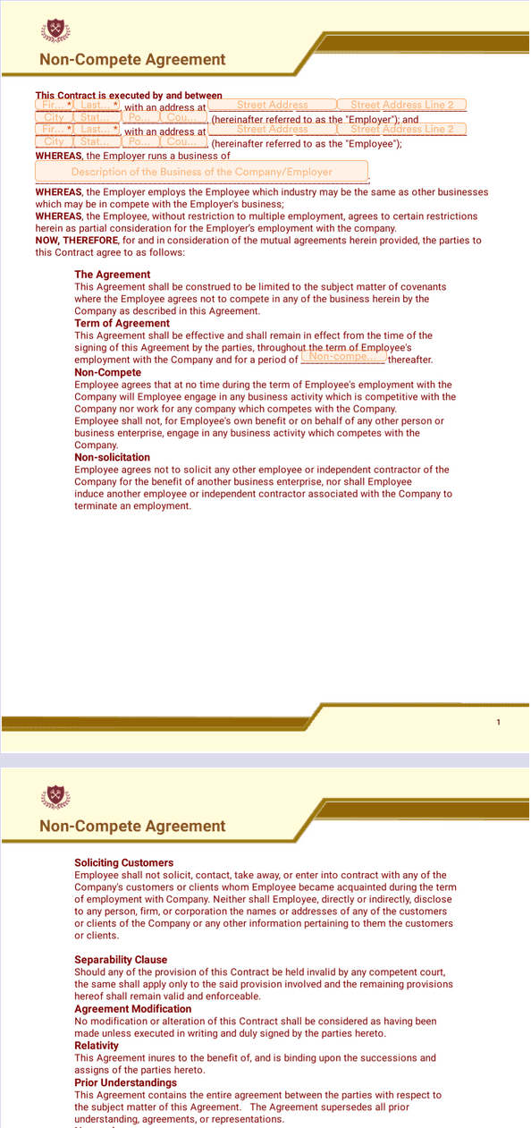 Free Non-Compete Agreement Template - Sign Templates | Jotform