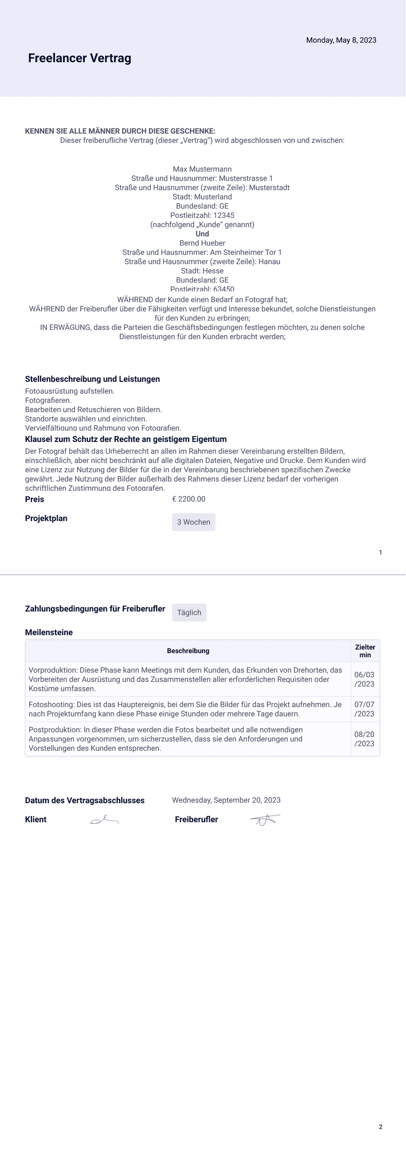 Freelancer Vertrag - PDF-Vorlagen | Jotform