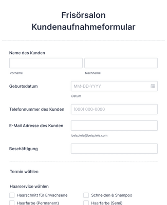 Frisörsalon Kundenaufnahmeformular Formularvorlage | Jotform