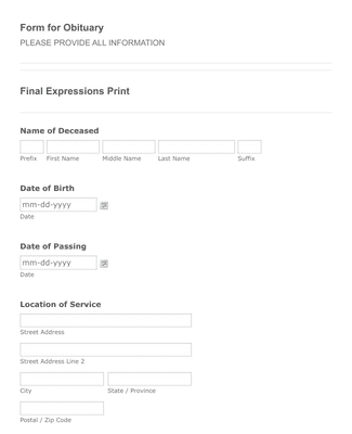 Funeral Program Questionnaire Form Template | Jotform