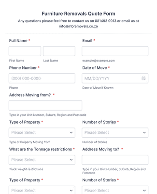 Furniture Removals Quote Form Template | Jotform