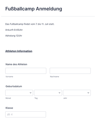 Fußballcamp Anmeldeformular Formularvorlage | Jotform
