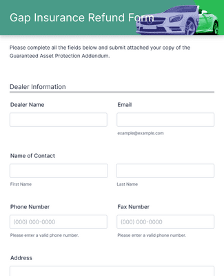 Gap Insurance Refund Form Template | Jotform