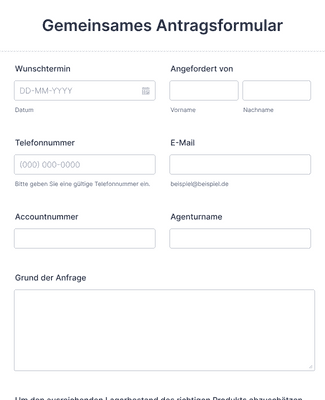Gemeinsames Antragsformular Formularvorlage | Jotform