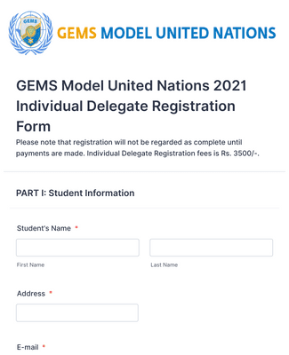 GEMS MUN VI Individual Delegate Registration Form Template | Jotform