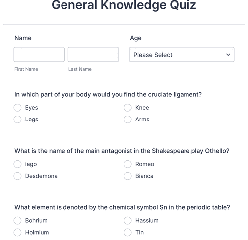 General Knowledge Quiz Form Template | Jotform