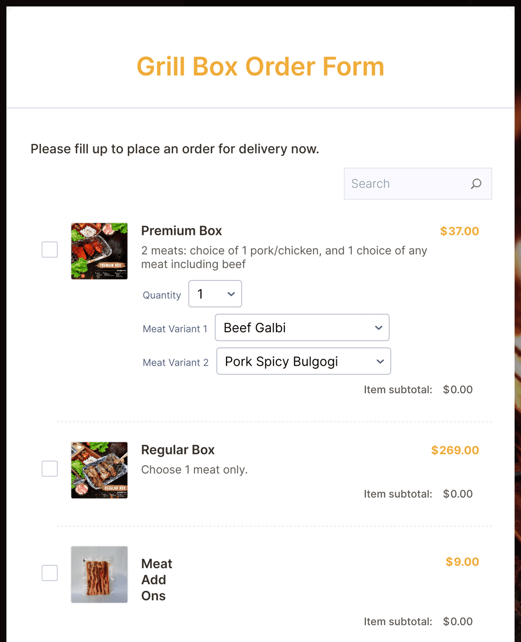 Grill Box Order Form Template | Jotform