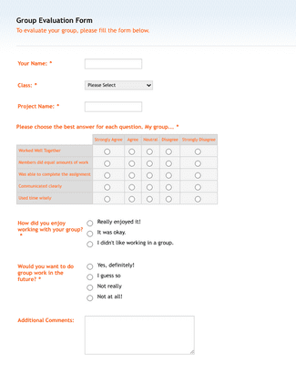 Group Evaluation Form Template | Jotform