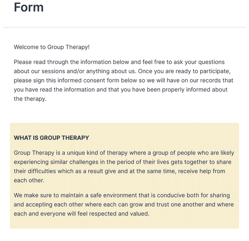 Group Therapy Informed Consent Form Template | Jotform