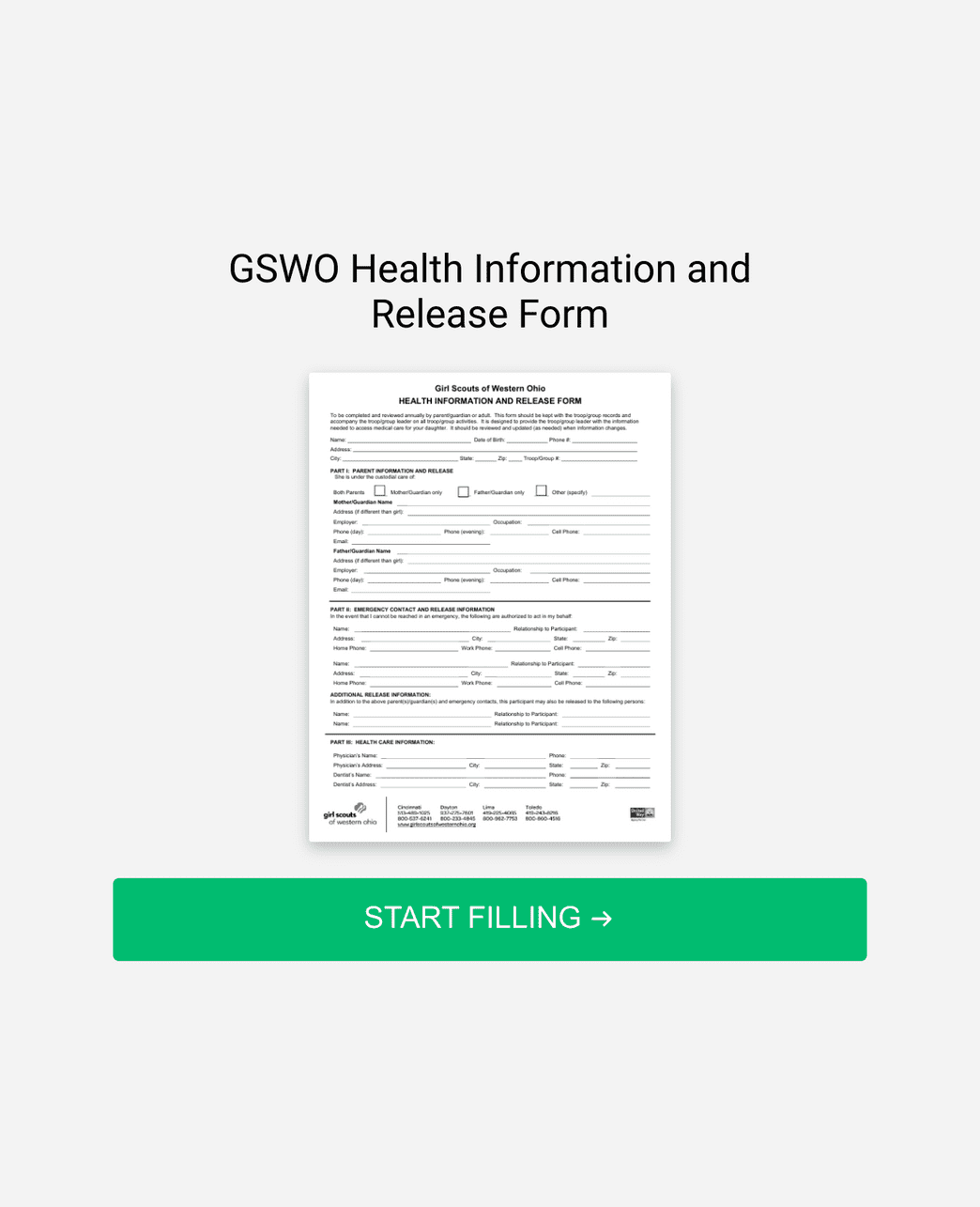 GSWO Health Information and Release Form Template | Jotform