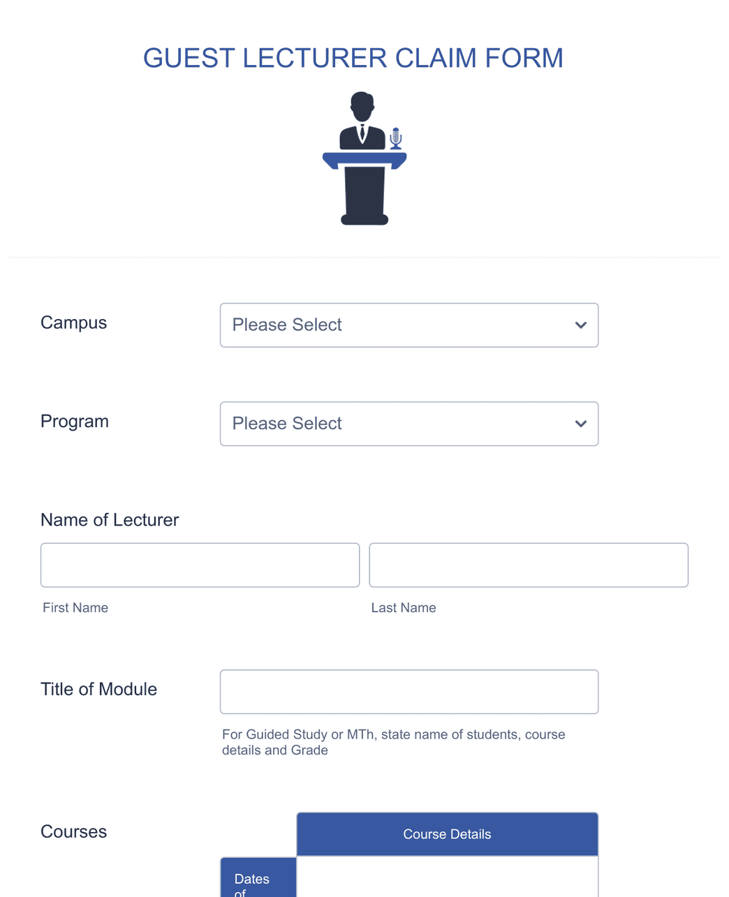 Guest Lecturer Claim Form Template | Jotform