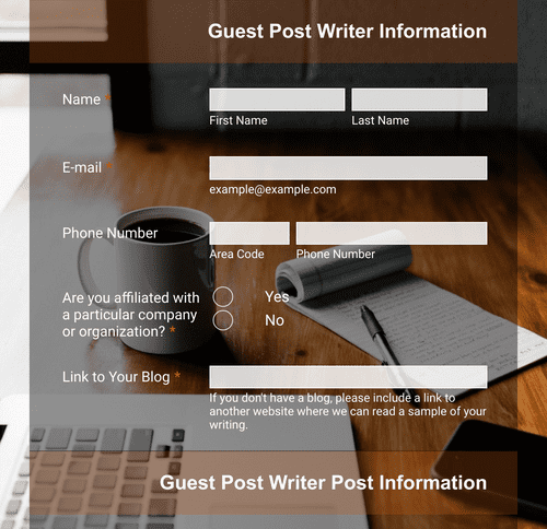 Guest Post Writer Application Form Template | Jotform