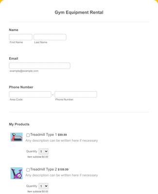 Gym Equipment Rental Form Template | Jotform
