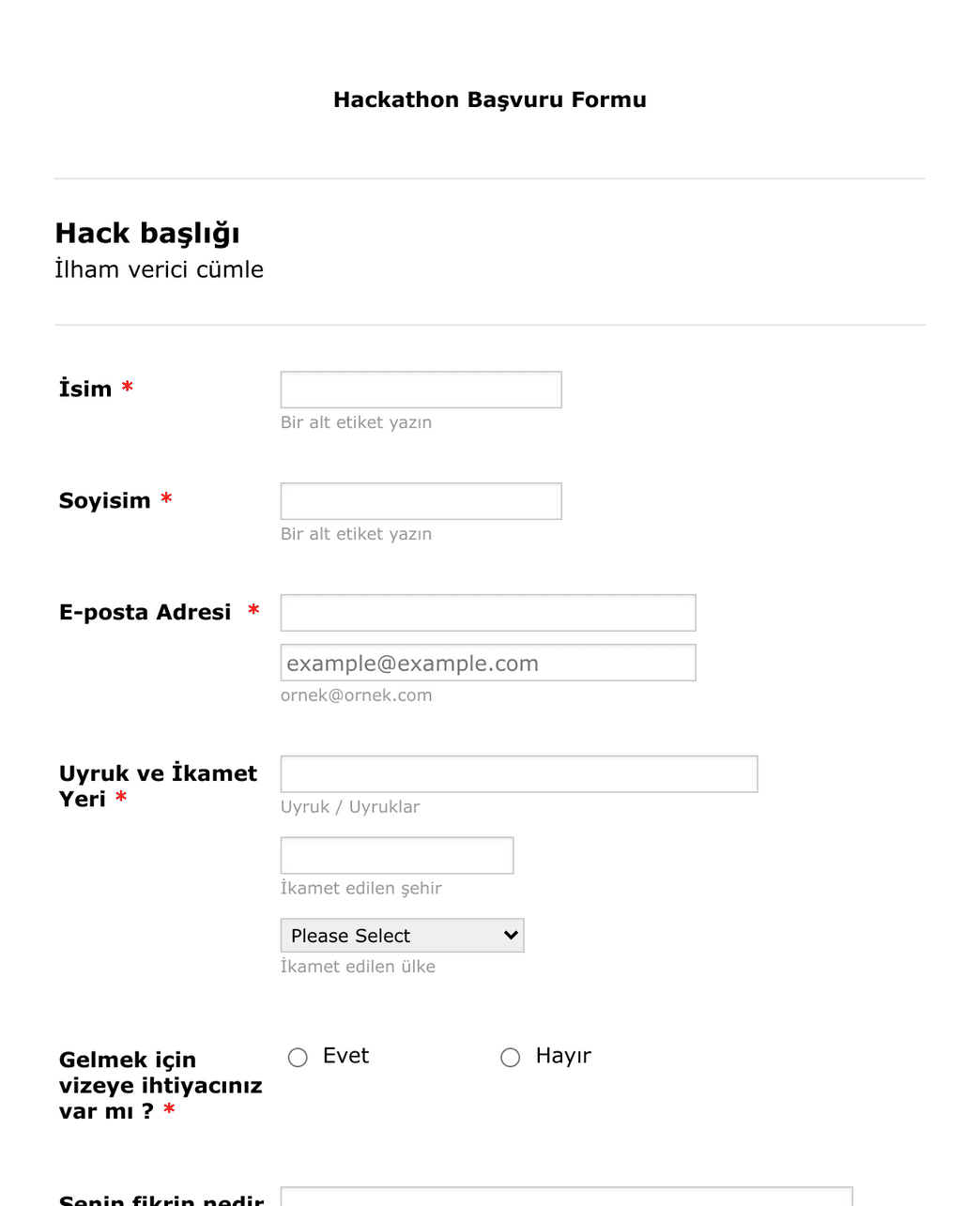 Hackathon Kayıt Form Şablonu | Jotform