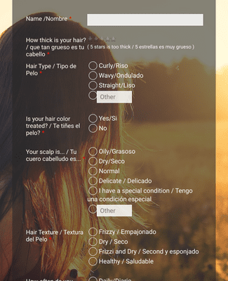 Hair Quiz / Quiz del cabello GRACE CAMUY Form Template | Jotform
