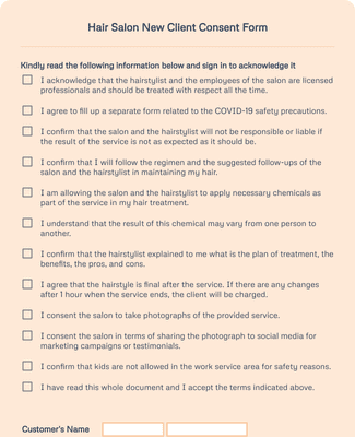 Hair Salon New Client Consent Form Template | Jotform