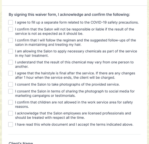 Hair Salon Waiver Form Template | Jotform