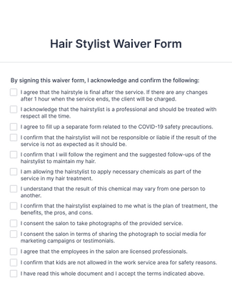 Hair Stylist Waiver Form Template | Jotform