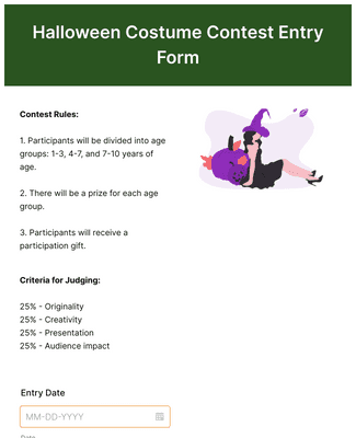 Halloween Costume Contest Entry Form Template | Jotform