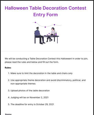 Halloween Dinner Table Contest Entry Form Template | Jotform