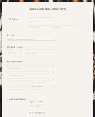 HandMade Bag Order Form - Worldpay UK Payment Form Template | Jotform