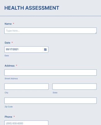 HEALTH ASSESSMENT Form Template | Jotform