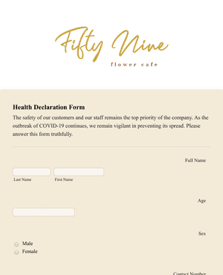 Health Declaration Form & Menu 59 Form Template | Jotform