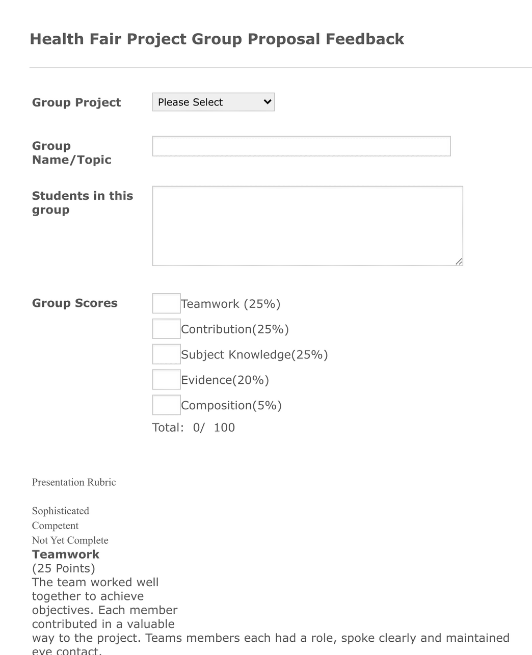 Health Fair Project Group Proposal Form Template | Jotform