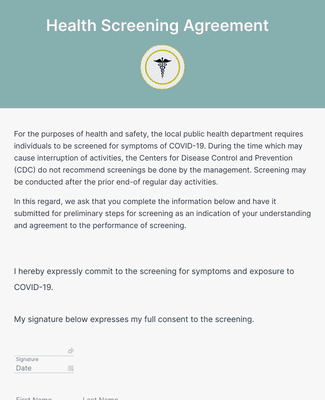 Health Screening Agreement Form Template | Jotform