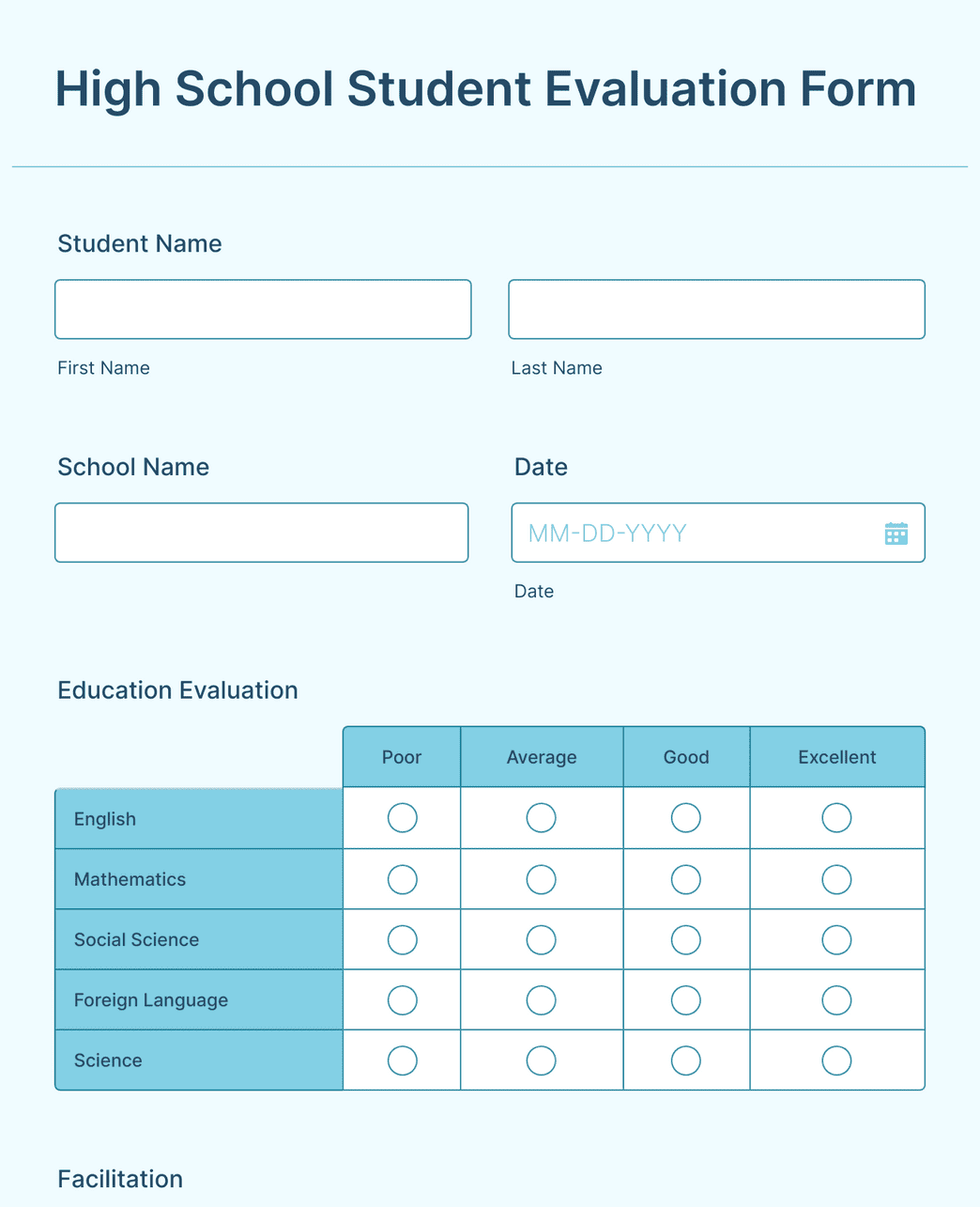 High School Student Evaluation Form Template | Jotform