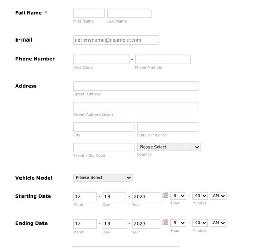 Hire a Car Form Template | Jotform
