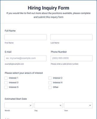 Hiring Inquiry Form Template | Jotform