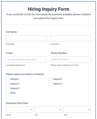 Hiring Inquiry Form Template | Jotform
