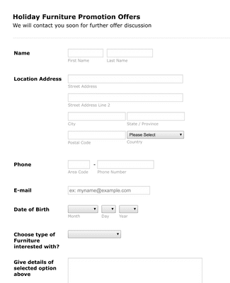 Holiday Furniture Offer Form Template | Jotform