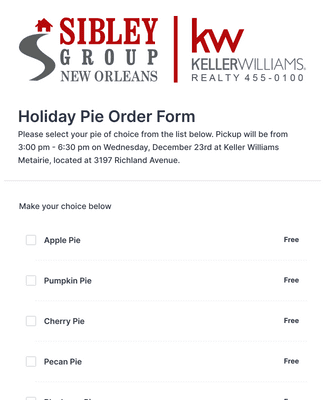 Holiday Pie Order Form Template | Jotform