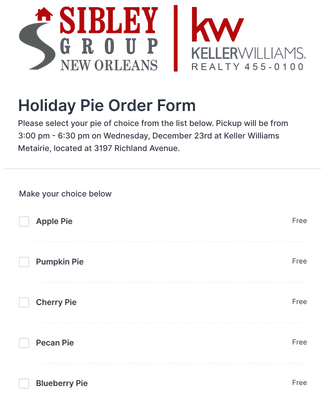 Holiday Pie Order Form Template | Jotform
