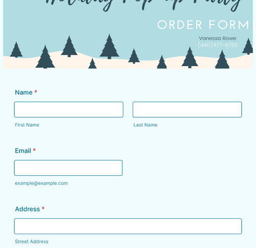 Holiday Pop-Up Party Order Form Template | Jotform