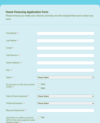 Home Financing Application Form Template | Jotform