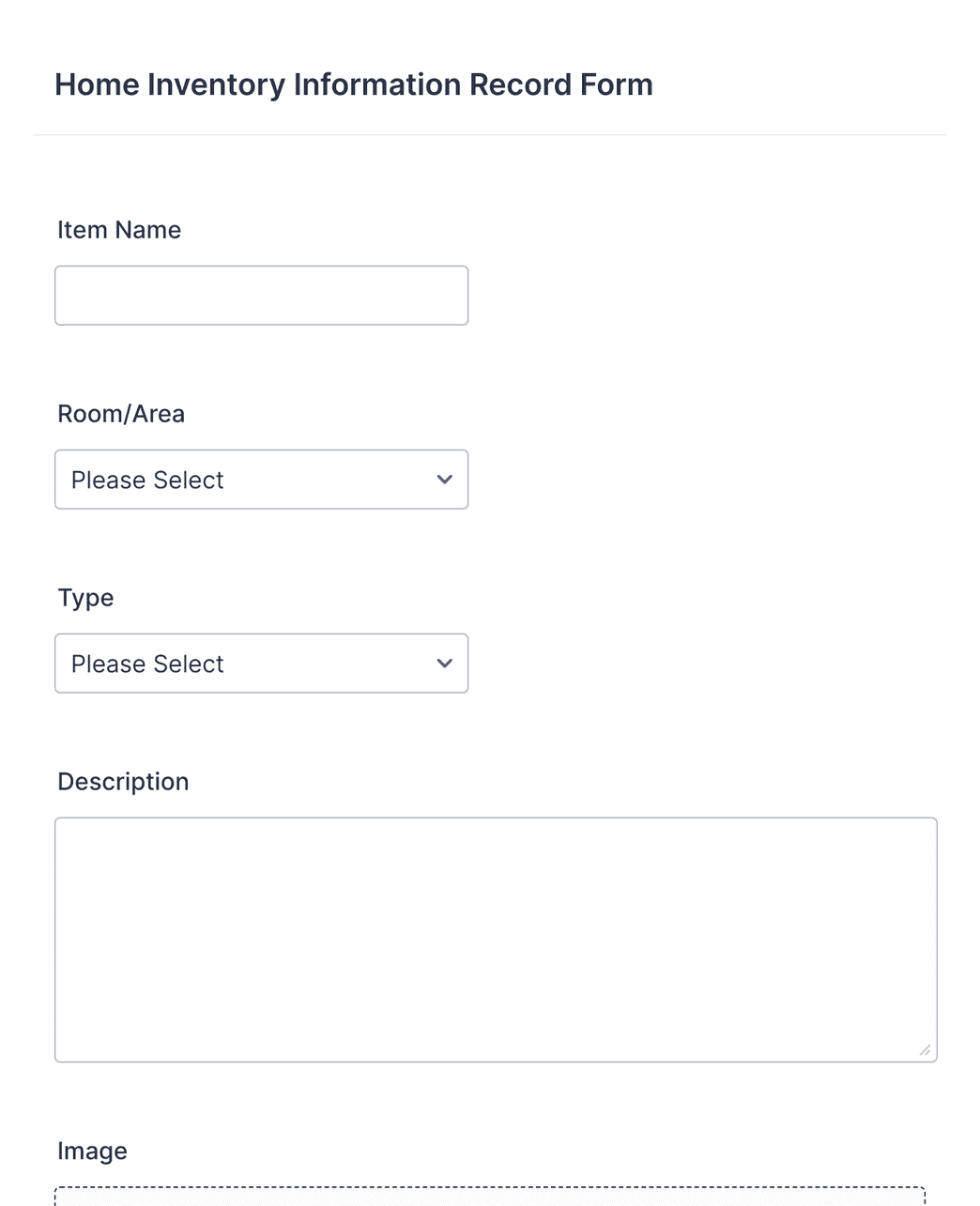 Home Inventory Information Record Form Template | Jotform