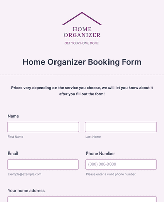 Home Organizer Booking Form Template | Jotform