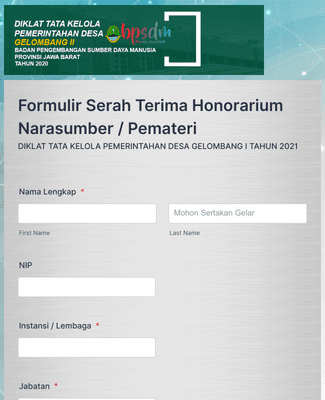 Honorarium Narasumber Diklat Tata Kelola Pemerintahan Desa 2021 ...
