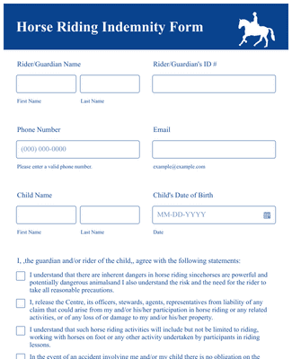 Horse Riding Indemnity Form Template | Jotform