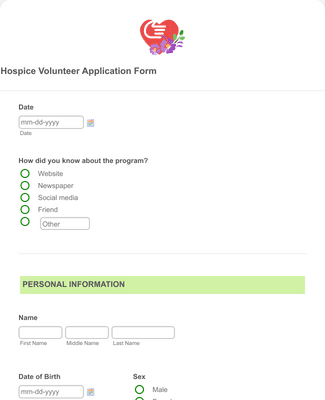 Hospice Volunteer Application Form Template | Jotform